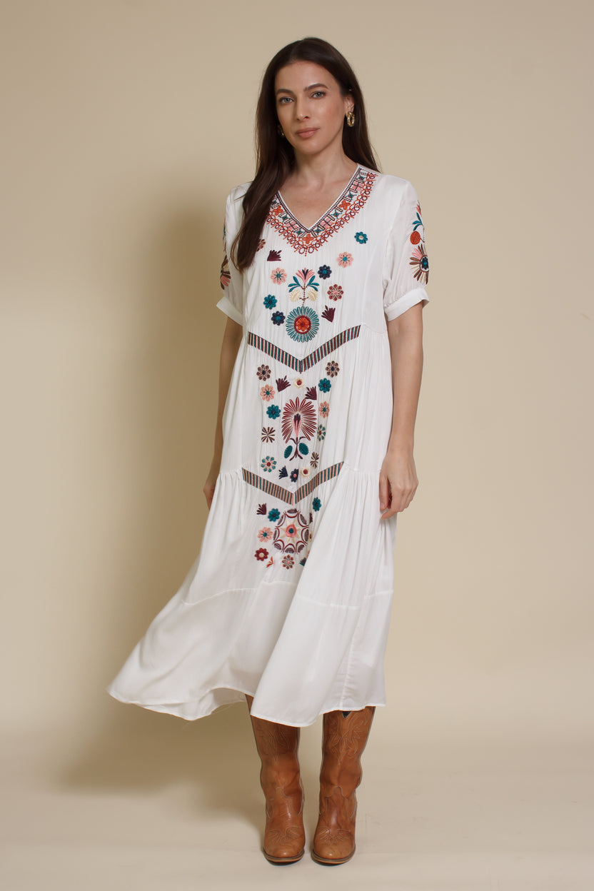 Tea N Roses Embroidered Midi Dress – Franklin Sunset